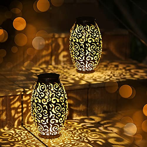 2 Pack Solar Lanterns Outdoor Waterproof, Hanging Lanterns Solar Powered Garden Lanterns Metal Decorative Solar Lights for Patio Yard Pathway Walkway (Auspicious Cloud 2 Pack)