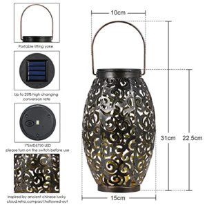 2 Pack Solar Lanterns Outdoor Waterproof, Hanging Lanterns Solar Powered Garden Lanterns Metal Decorative Solar Lights for Patio Yard Pathway Walkway (Auspicious Cloud 2 Pack)