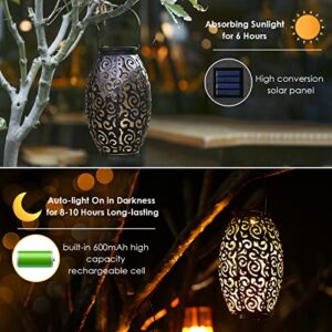 2 Pack Solar Lanterns Outdoor Waterproof, Hanging Lanterns Solar Powered Garden Lanterns Metal Decorative Solar Lights for Patio Yard Pathway Walkway (Auspicious Cloud 2 Pack)