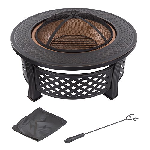 Fire Pit Set, Wood Burning Pit - Includes Spark Screen and Log Poker - Great for Outdoor and Patio, 32” Round Metal Firepit by Pure Garden