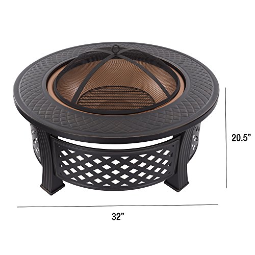 Fire Pit Set, Wood Burning Pit - Includes Spark Screen and Log Poker - Great for Outdoor and Patio, 32” Round Metal Firepit by Pure Garden