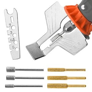 chainsaw sharpening attachment kit – 8pcs chain saw blade teeth sharpener set with angle guide and diamond burr grinding stone files, drill power tool accessories for gardening lawn mower chainsaw