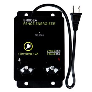 briidea 2-mile electric fence energizer for preventing wild animals intruding 8 acres output voltage 5000 v 0.1joule