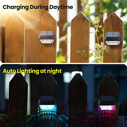 AmbiCasa Solar Deck Lights, 6 Pack Outdoor Fence Lights Solar Power Step Lights with Warm Light & RGB, IP65 Waterproof Outside Front Back Yard Lighting Decor for Stairs Patio Garden Pool Pathway