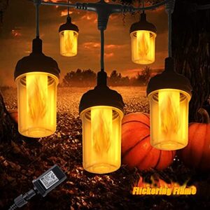 flickering flame string lights for halloween decor outdoor,23ft led string lights for outside,plug in garden lights,connectable backyard lights 10 lantern & hooks decorative lights cafe bistro patio