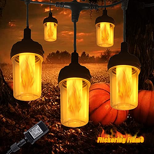 Flickering Flame String Lights for Halloween Decor Outdoor,23Ft LED String Lights for Outside,Plug in Garden Lights,Connectable Backyard Lights 10 Lantern & Hooks Decorative Lights Cafe Bistro Patio