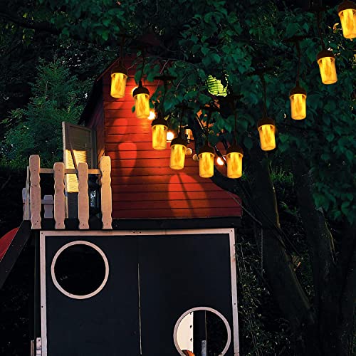 Flickering Flame String Lights for Halloween Decor Outdoor,23Ft LED String Lights for Outside,Plug in Garden Lights,Connectable Backyard Lights 10 Lantern & Hooks Decorative Lights Cafe Bistro Patio