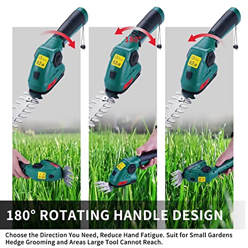 Dextra 2 in 1 Cordless Grass Shear & Hedge Trimmer with Gardening Gloves, 8V Electric Handheld Shrubber Trimmer Grass Cutter with 2000mAh Rechargeable Lithium-ion Battery&Charger, 45min Fast Charge