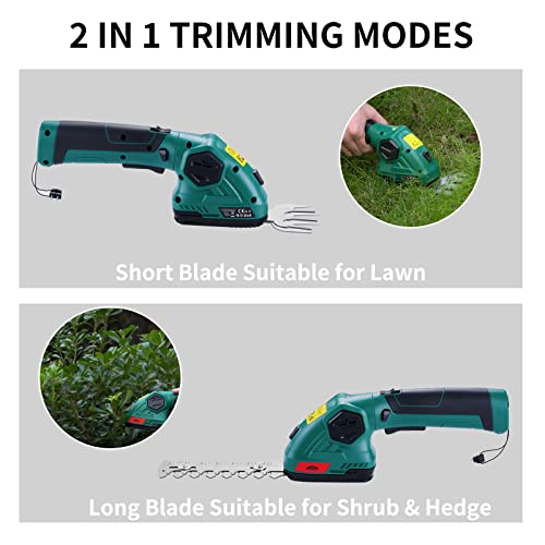 Dextra 2 in 1 Cordless Grass Shear & Hedge Trimmer with Gardening Gloves, 8V Electric Handheld Shrubber Trimmer Grass Cutter with 2000mAh Rechargeable Lithium-ion Battery&Charger, 45min Fast Charge