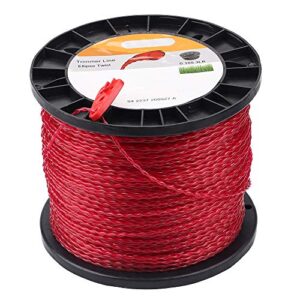 dalom 2.7 mm/.105″ round trimmer line round twist 3lbs 690-feet red color includes cutting tool weed string trimmer edger line