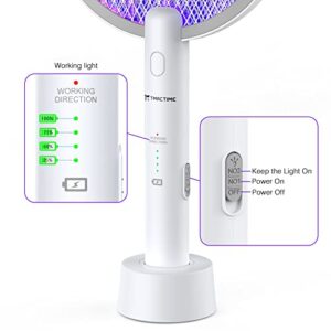 TMACTIME Electric Fly Swatter 4000V Bug Zapper Racket 2 in 1 Fly Zapper with USB Rechargeable Base and 3-Layer Safety Mesh for Bedroom Kitchen Patio and Outdoors