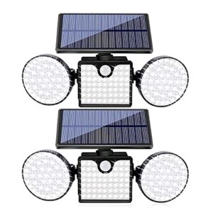 fatpoom solar lights outdoor 260 led solar powered wall lights with motion sensor dual head spotlights ip65 waterproof 360° adjustable solar motion lights outdoor for front door yard garden (2 pack)