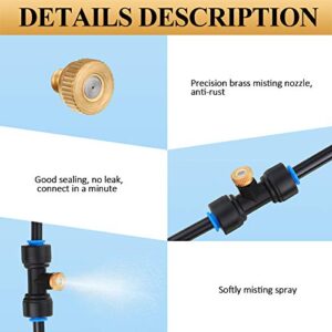 Hotop Brass Misting Nozzles 1/4 Inch Slip Lock Mister Nozzles Thread Misting Nozzle Tees with Plugs for Outdoor Cooling System Patio Misting System (20)