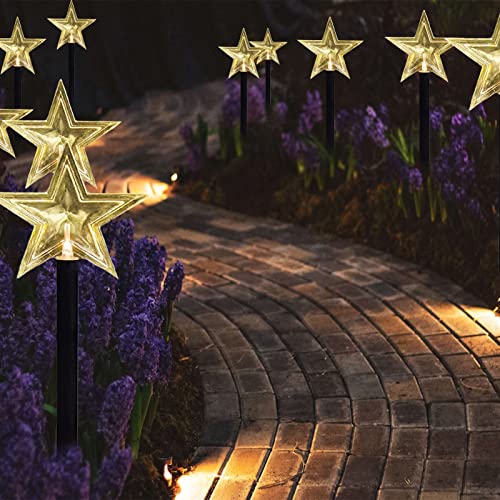 Folomie Solar Pathway Lights Outdoor Waterproof, Warm White Star Christmas Pathway Lights, 5 Pack Outdoor Landscape Stake Lights for Garden Patio Yard Christmas Decorations(Star)