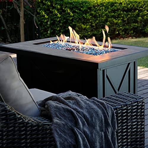 BALI OUTDOORS Propane Fire Pit 60,000 BTU Gas Fire Pit Table with Ceramic Tile Tabletop, Rectangle Gas Firepit Table for Garden/Patio