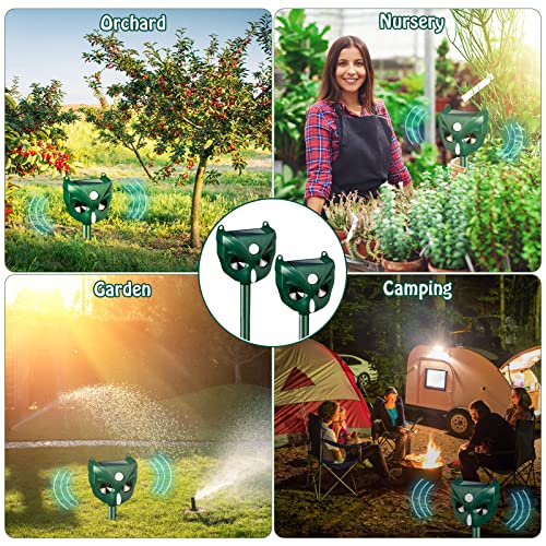 2 Pcs Solar Ultrasonic Animal Repeller with Motion Sensor and LED Flashing Light Squirrel Repellent 110 Degree Cat Deterrent Outdoor Animal Motion Detection for Dog Deer Fox Bird Garden Farm