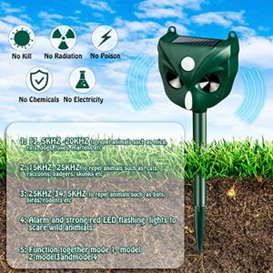 2 Pcs Solar Ultrasonic Animal Repeller with Motion Sensor and LED Flashing Light Squirrel Repellent 110 Degree Cat Deterrent Outdoor Animal Motion Detection for Dog Deer Fox Bird Garden Farm