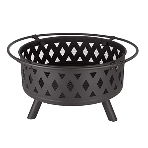 Fire Pit Set, Wood Burning Pit - Includes Screen, Cover and Log Poker - Great for Outdoor and Patio, 32 inch Round Crossweave Firepit by Pure Garden