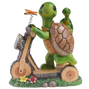 sempoda 2pcs outdoor solar lights turtle statues decor, solar powered led scooter light garden sculptures, waterproof resin art lighting lamp for garden landscape patio lawn yard pathway decor