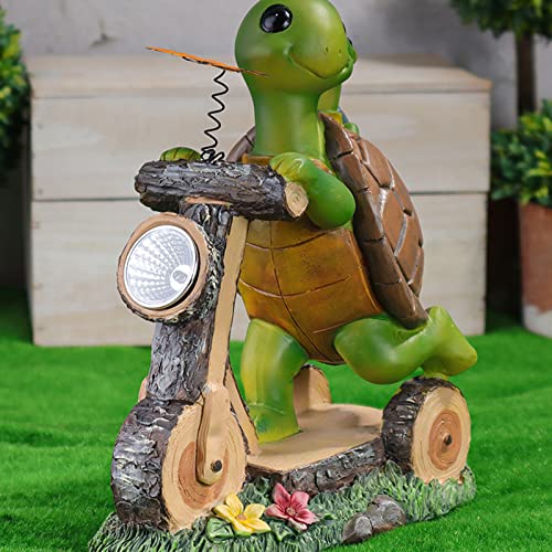 Sempoda 2Pcs Outdoor Solar Lights Turtle Statues Decor, Solar Powered LED Scooter Light Garden Sculptures, Waterproof Resin Art Lighting Lamp for Garden Landscape Patio Lawn Yard Pathway Decor