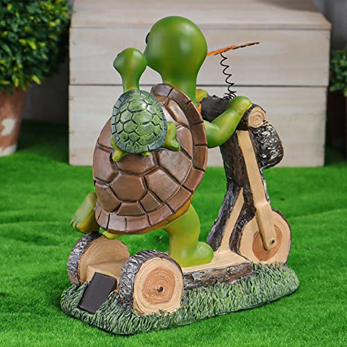 Sempoda 2Pcs Outdoor Solar Lights Turtle Statues Decor, Solar Powered LED Scooter Light Garden Sculptures, Waterproof Resin Art Lighting Lamp for Garden Landscape Patio Lawn Yard Pathway Decor