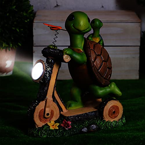 Sempoda 2Pcs Outdoor Solar Lights Turtle Statues Decor, Solar Powered LED Scooter Light Garden Sculptures, Waterproof Resin Art Lighting Lamp for Garden Landscape Patio Lawn Yard Pathway Decor