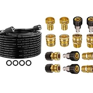 POHIR Pressure Washer Hose 25FT, Kink Resistant Power Washer Hose 1/4 Inch x 25 Feet with M22 14MM Swivel, Pressure Washer Garden Water Hose Adapter 14 Pack Full Set, Power Washer Kit