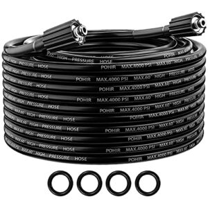 POHIR Pressure Washer Hose 25FT, Kink Resistant Power Washer Hose 1/4 Inch x 25 Feet with M22 14MM Swivel, Pressure Washer Garden Water Hose Adapter 14 Pack Full Set, Power Washer Kit