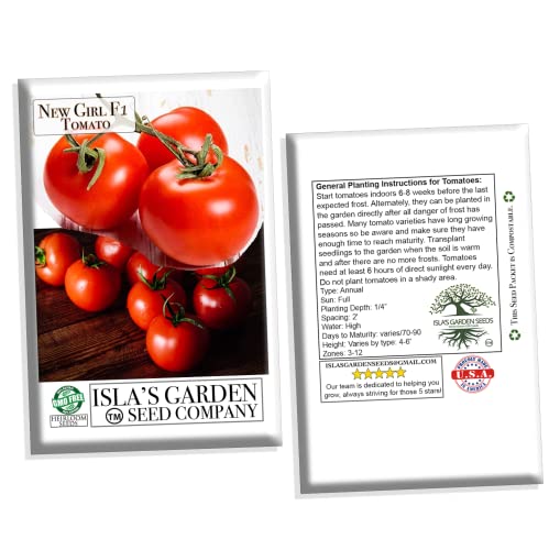 New Girl F1 Tomato Seeds for Planting, 20+ Heirloom Seeds Per Packet, (Isla's Garden Seeds), Non GMO Seeds, Botanical Name: Lycopersicon lycopersicum, Great Home Garden Gift