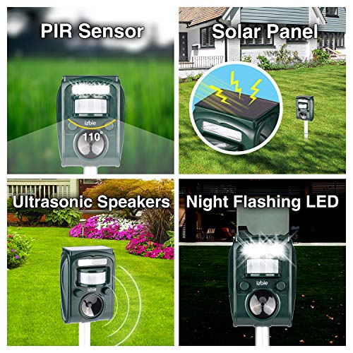 Protect Your Garden from Unwanted Animals: Izbie Solar Animal Repeller, Cat Repellent Outdoor, Squirrel Repellent, Ultrasonic Dog Repellent for Yard, Deer Repellent Devices,Cat Deterrent Outdoor