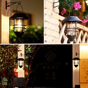 Solar Lantern Outdoor Lights,Hanging Solar Lights,Solar Lanterns Metal Waterproof Clear Glass & Hook Solar Outdoor Lights, Wall Lights Fixture Solar Garden Lights for Porch, Fence,Yard 2 Pack