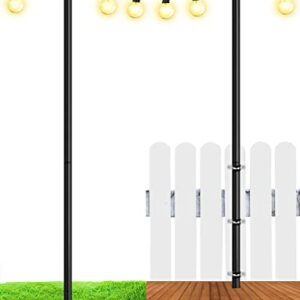 Karjoefar String Light Poles for Outside, 9FT Metal Poles for Outdoor String Lights, Patio Light Pole with 7-Prong and 2 Hooks for Backyard Garden Bistro Deck Party Holiday - 2Pack