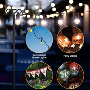 Karjoefar String Light Poles for Outside, 9FT Metal Poles for Outdoor String Lights, Patio Light Pole with 7-Prong and 2 Hooks for Backyard Garden Bistro Deck Party Holiday - 2Pack