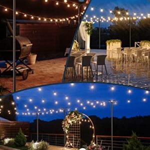 Karjoefar String Light Poles for Outside, 9FT Metal Poles for Outdoor String Lights, Patio Light Pole with 7-Prong and 2 Hooks for Backyard Garden Bistro Deck Party Holiday - 2Pack