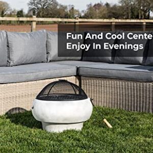 Teamson Home MGO Light Concrete Round Charcoal and Wood Burning Fire Pit for Outdoor Patio Garden Backyard with Spark Screen, Fireplace Poker, Grate, and BBQ Grill, Light Gray