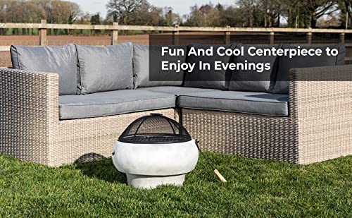 Teamson Home MGO Light Concrete Round Charcoal and Wood Burning Fire Pit for Outdoor Patio Garden Backyard with Spark Screen, Fireplace Poker, Grate, and BBQ Grill, Light Gray