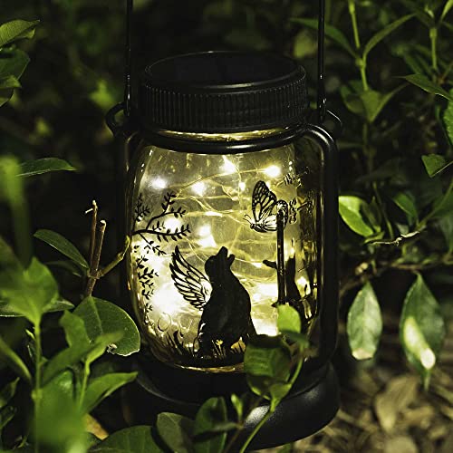 iHeartDogs Dog & Butterfly Solar Lantern Fairy Lights - Outdoor Hanging Jar & Garden Stake, 2 Piece Set