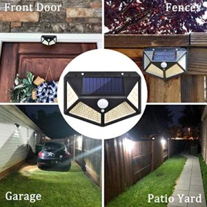 Solar Lights Outdoor - Solar Wall Light 100 LEDs Wireless Solar Motion Sensor Security Lights with 270° Wide Angle IP65 Waterproof 3 Optional Mode for Garden Patio Yard Front Door Garage Porch,4 Pack