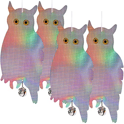 Dyvicl Fake Owl Hanging Reflective Owl for Woodpecker Deterrent 4 Pack