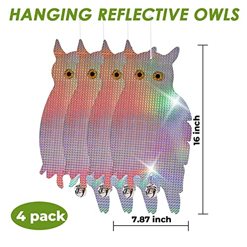 Dyvicl Fake Owl Hanging Reflective Owl for Woodpecker Deterrent 4 Pack