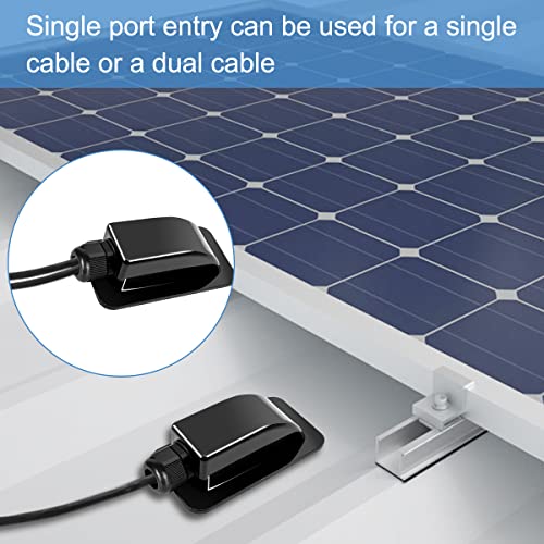 DKARDU Solar Cable Gland Waterproof Housing Single Port Cable Entry Box ABS 3mm to 12mm for RV Boats, 2 PCS Solar Panel Wiring Mounting Brackets, IP68 Black