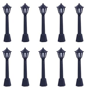 10pcs mini miniature street light model, railway train post lamps, black lamp outdoor pathway lantern post for dollhouse decoration micro landscape fairy garden lighting accessories, black