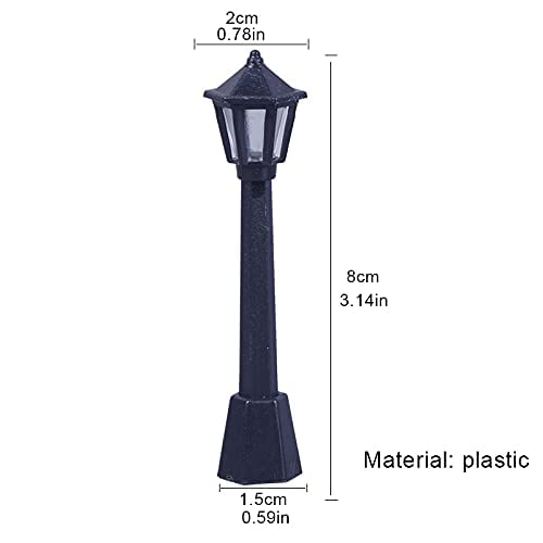 10pcs Mini Miniature Street Light Model, Railway Train Post Lamps, Black Lamp Outdoor Pathway Lantern Post for Dollhouse Decoration Micro Landscape Fairy Garden Lighting Accessories, Black