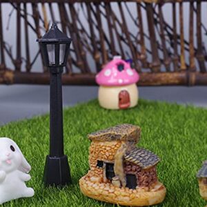 10pcs Mini Miniature Street Light Model, Railway Train Post Lamps, Black Lamp Outdoor Pathway Lantern Post for Dollhouse Decoration Micro Landscape Fairy Garden Lighting Accessories, Black