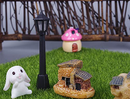 10pcs Mini Miniature Street Light Model, Railway Train Post Lamps, Black Lamp Outdoor Pathway Lantern Post for Dollhouse Decoration Micro Landscape Fairy Garden Lighting Accessories, Black