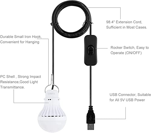 Onite USB Light, USB LED Camping Lantern with USB Splitter Y-Cable, 8ft Extra Length Cord Tent Light, Optimal Companion for Portable Power Station Solar Panel Charger Power Bank, WarmWhite