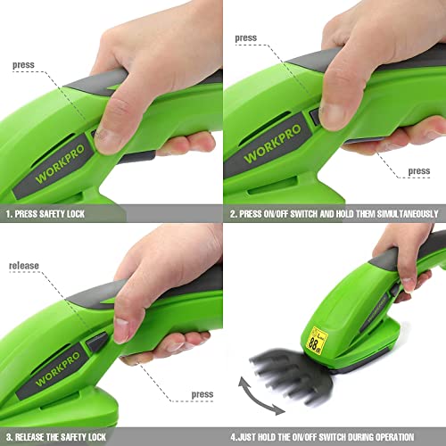 WORKPRO Cordless Grass Shear & Shrubbery Trimmer - 2 in 1 Handheld Hedge Trimmer 7.2V Electric Grass Trimmer Hedge Shears/Grass Cutter Rechargeable Lithium-Ion Battery and Charger Included