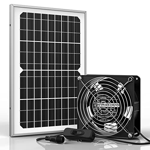 Allto Solar Waterproof Solar Powered Fan Kit Pro, 10W Solar Panel + High Speed DC Brushless Fan, Great for Chicken Coop, Greenhouse, Dog House, Shed, Car Window Exhaust,DIY Cooling Ventilation Project