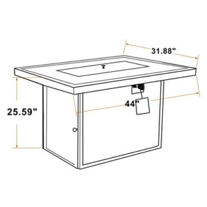 JHSDFOUIH Aluminum Alloy Fire Pit Table with Glass Wind Guard, 55000 BTU Auto-Ignition Propane Gas Firepit Table with Black Stove Stone, for Outdoor Garden Patio