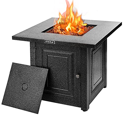 Gas Propane Fire Pit Table, SNAN 28 Inch 2021 Upgrade, Outdoor Companion, Auto-Ignition, Advanced Texture Black Strong Steel Surface, Adjustable Flame, CSA Certification, for Garden/Patio/Courtyard